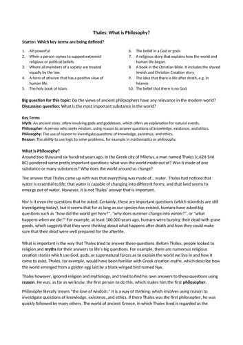 Thales: What is Philosophy? | Teaching Resources