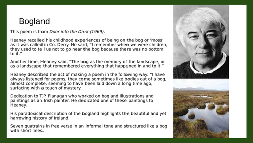 Seamus Heaney: Bogland CCEA AS English Literature | Teaching Resources