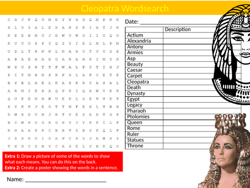 Cleopatra Wordsearch Starter Activity Homework Cover Lesson Plenary ...