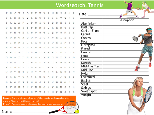Tennis #2 Wordsearch Puzzle Sheet Keywords Settler Starter Cover Lesson ...