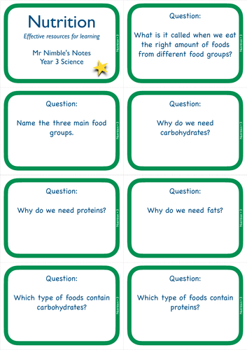 Year 3 Quiz Cards - Nutrition | Teaching Resources