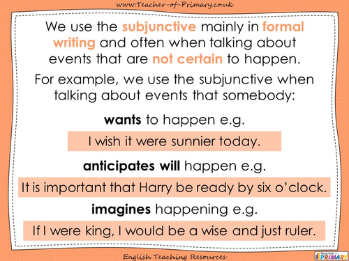 The Subjunctive Form - Year 5 and 6 | Teaching Resources