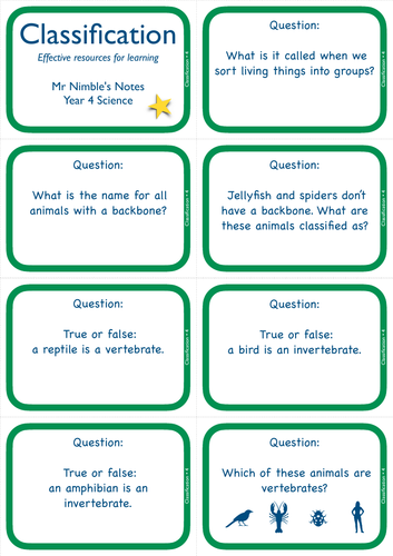 Year 4 Quiz Cards - Classification | Teaching Resources