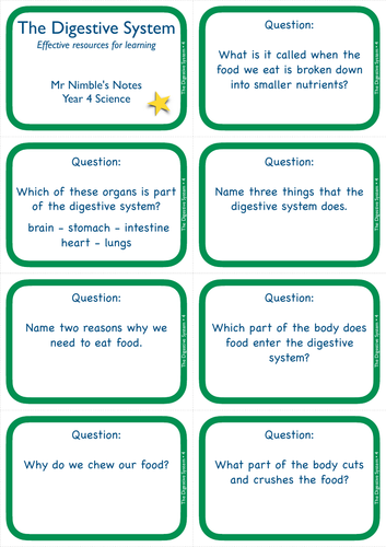 Year 4 Quiz Cards - Digestive System | Teaching Resources