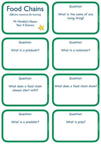 Year 4 Quiz Cards - Food Chains | Teaching Resources