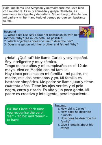 Spanish Ser & Tener worksheet | Teaching Resources
