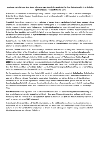 Culture and identity model answers | Teaching Resources