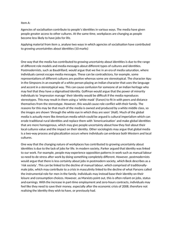 Culture and identity model answers | Teaching Resources