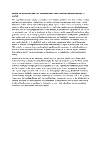 Culture and identity model answers | Teaching Resources