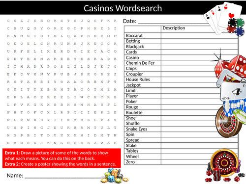 Casinos Wordsearch Sheet Starter Activity Keywords Cover Finance ...