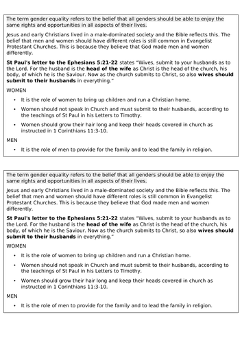 Equality of Men and Women | Teaching Resources