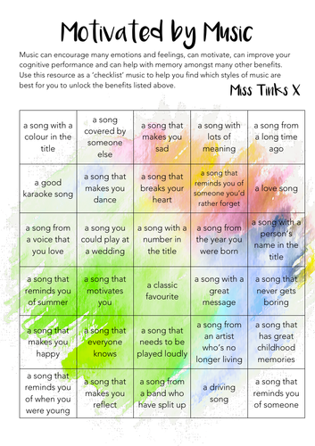 Motivated by Music - Wellbeing | Teaching Resources
