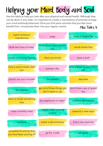 Mind, Body and Soul - Wellbeing | Teaching Resources