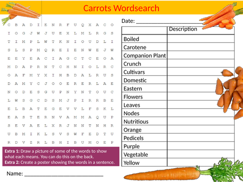 Carrots Wordsearch Sheet Starter Activity Keywords Cover Food ...