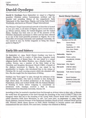 David Oyedepo And The Faith Tabernacle Nigeria Teaching Resources