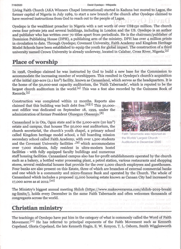 David Oyedepo And The Faith Tabernacle Nigeria Teaching Resources