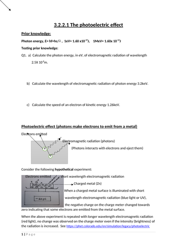 3.2.2.1 The photoelectric effect (AQA) | Teaching Resources