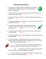 Four operations, double, half and quarter Minecraft word problems ...