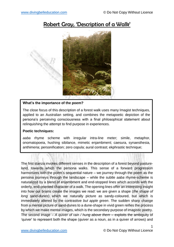 Close reading notes: Robert Gray 'Description of a Walk' | Teaching ...