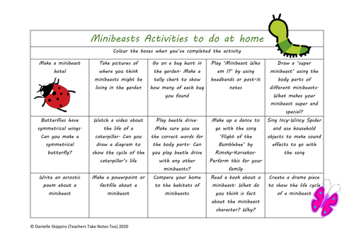 Minibeasts Home Learning Activity Grid | Teaching Resources Minibeasts Home Learning Activity Grid | Teaching Resources