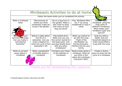 Minibeasts Home Learning Activity Grid | Teaching Resources Minibeasts Home Learning Activity Grid | Teaching Resources