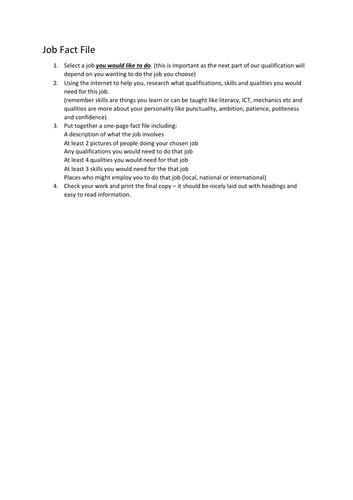 Job Fact File Independent Learning | Teaching Resources
