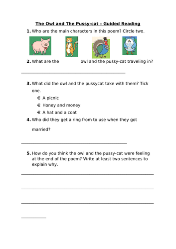 KS1 Guided Reading - Owl and The Pussycat | Teaching Resources