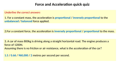 Force and acceleration - quick quiz | Teaching Resources
