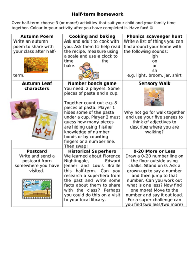 Year 1 half-term homework - tic tac toe | Teaching Resources