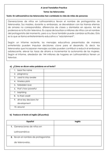 Spanish A Level Las Telenovelas: translations on the role of Soaps in ...