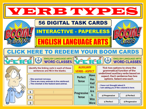 VERB TYPES: 56 BOOM CARDS | Teaching Resources