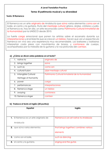 Spanish A Level Flamenco: translations on el flamenco y el patrimonio ...