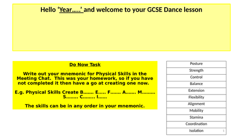 Developing Physical Skills in GCSE Dance | Teaching Resources