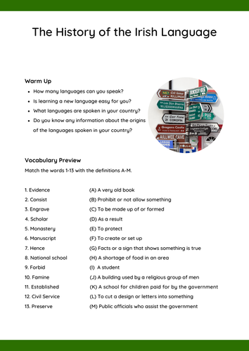 The History of the Irish Language Lesson (Intermediate) | Teaching ...