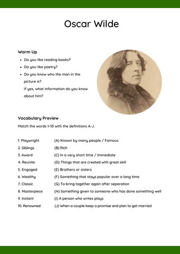 Oscar Wilde Lesson (Pre-Intermediate) | Teaching Resources