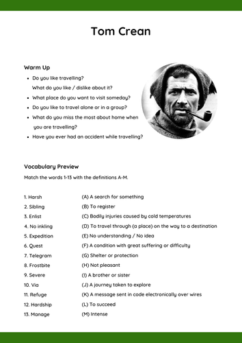 Tom Crean Lesson (Intermediate) | Teaching Resources