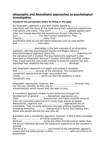 AQA A-Level Psychology Idiographic & Nomothetic | Teaching Resources