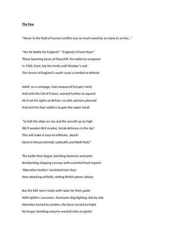 The Battle of Britain Poem | Teaching Resources