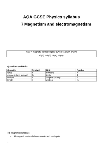 GCSE Physics - Revision notes - Chapter 7 Magnetism and ...