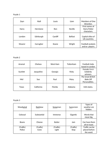 20 Word Logic Puzzles Games Starter Warm-up Vocabulary Building KS3 KS4 ...