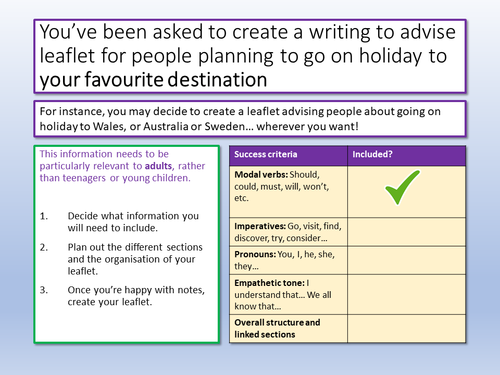 Travel Writing Leaflet | Teaching Resources