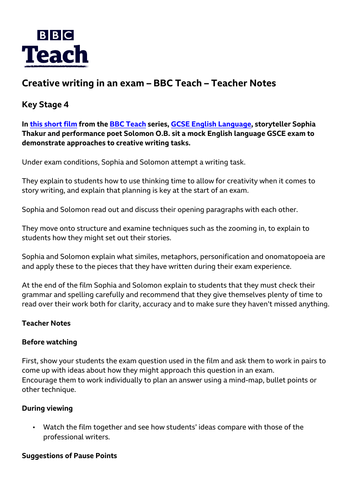 KS4 English Language - Creative writing in an exam | Teaching Resources