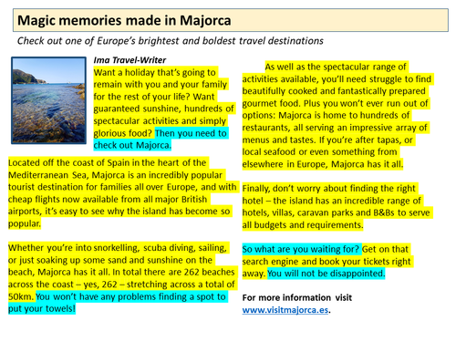 Travel Writing Sentences | Teaching Resources