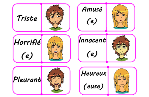 Feelings and Emotions in French. Dominoes. Les émotions. Domino ...