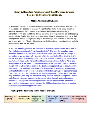 Model Answer 'Old / Young' An Inspector Calls | Teaching Resources Model Answer 'Old / Young' An Inspector Calls | Teaching Resources