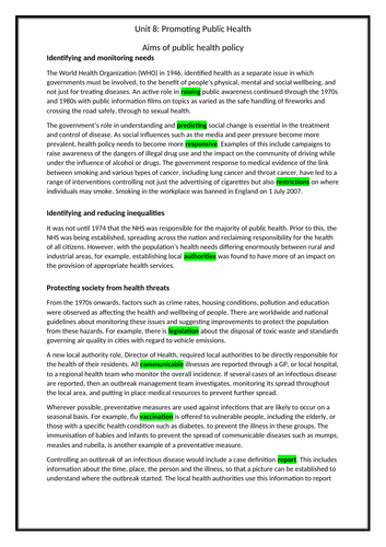 H&SC, Unit 8: Promoting Public Health - Learning aims A&B | Teaching ...