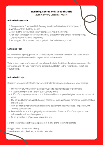 Listening and project work for Music - 20th Century Music | Teaching ...