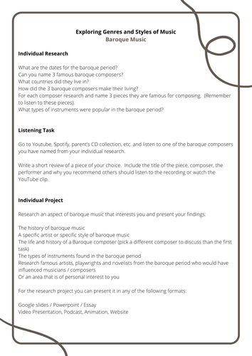 Listening and project work for Music - Baroque Period | Teaching Resources