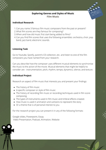 Listening and project work for Music - Film Music | Teaching Resources