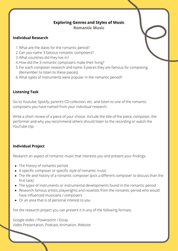 Listening and project work for Music - Romantic Period | Teaching Resources